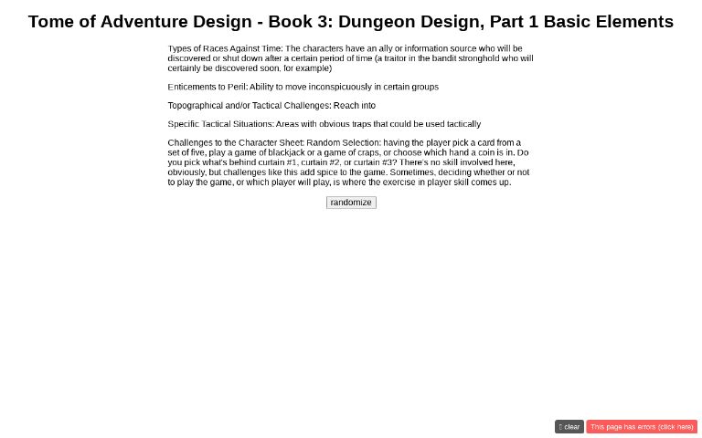 Tome of Adventure Design - Book 3: Dungeon Design, Part 1 Basic Elements ― Perchance Generator