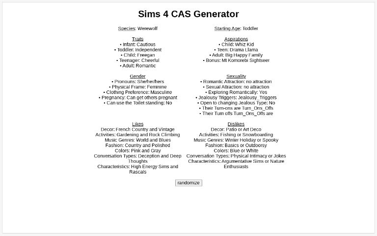 Sims 4 CAS Generator