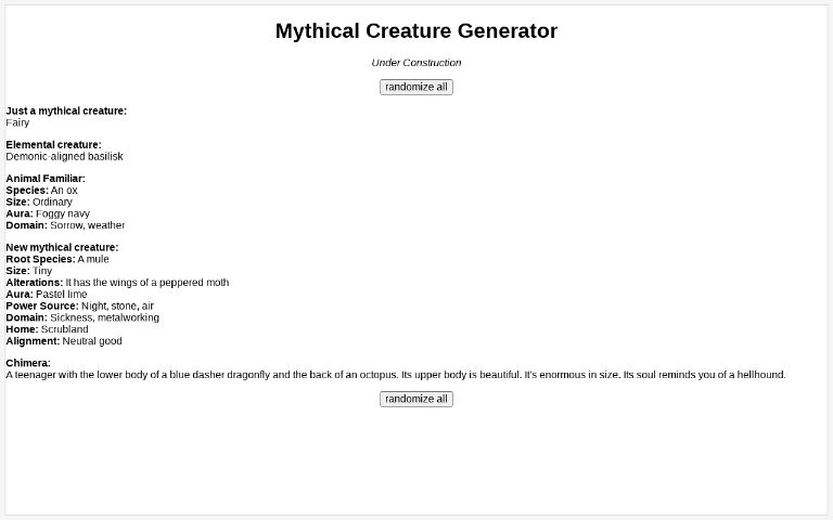 Mythical Creature Generator