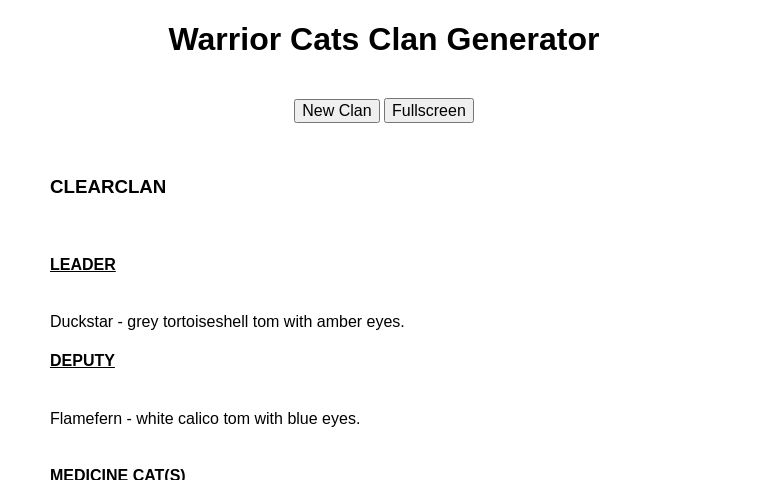 Warrior Cats Clan Generator