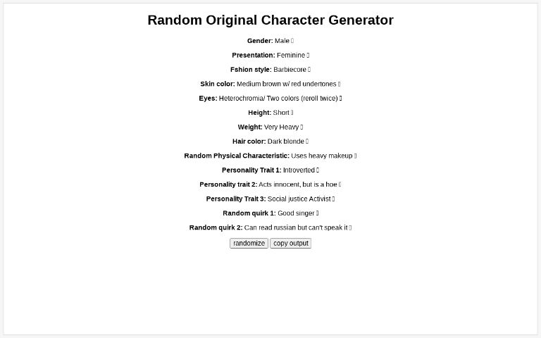 Random Original Character Generator