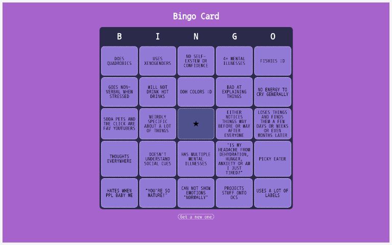 Bingo Card ― Perchance Generator