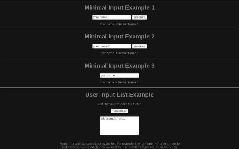 Minimal Input Example 1 ― Perchance Generator