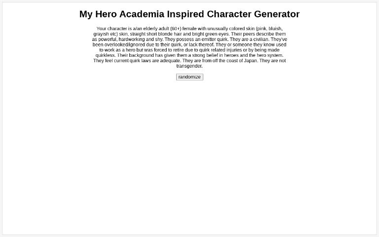My Hero Academia Inspired Character Generator
