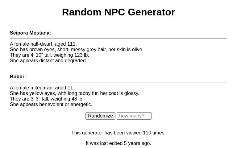 Random NPC Generator