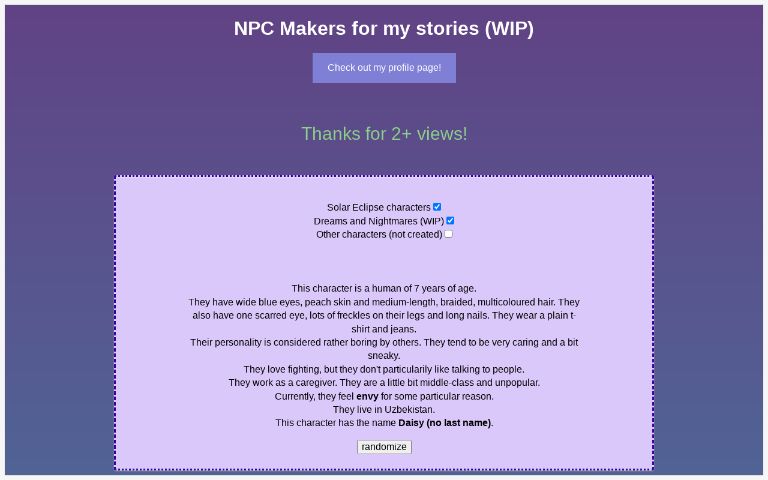 NPC Makers! (WIP) ― Perchance Generator