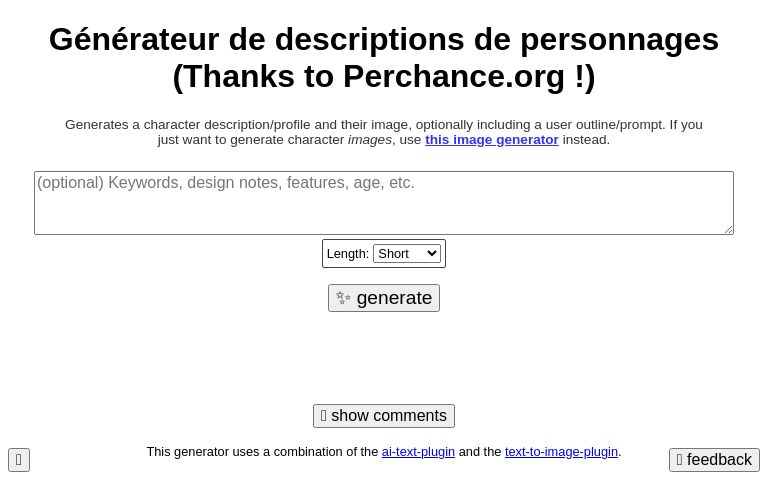 Générateur de descriptions de personnages (Thanks to Perchance.org ...
