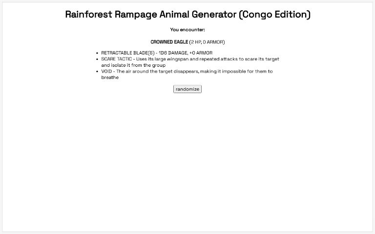Rainforest Rampage Animal Generator (Congo Edition)