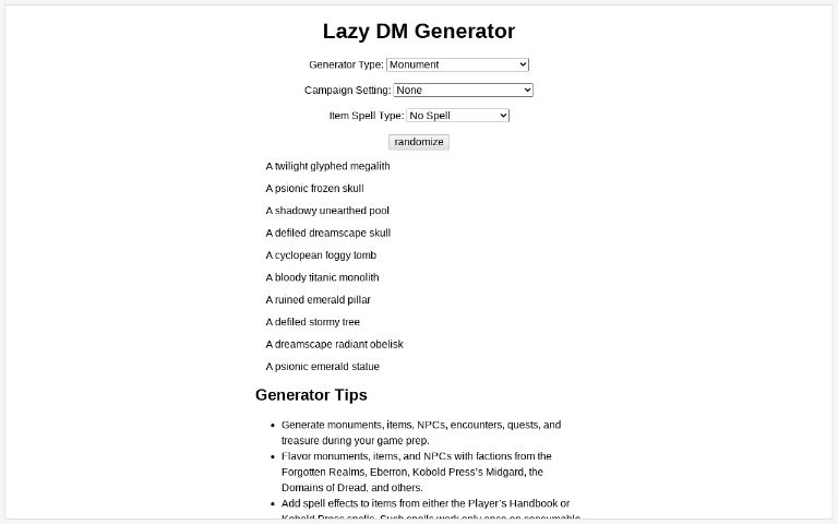Lazy DM Generator