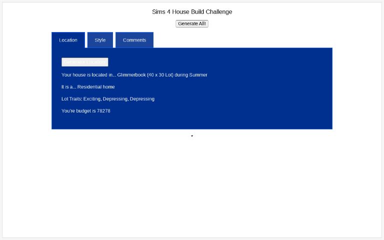 My Sims 4 House Challenge ― Perchance Generator