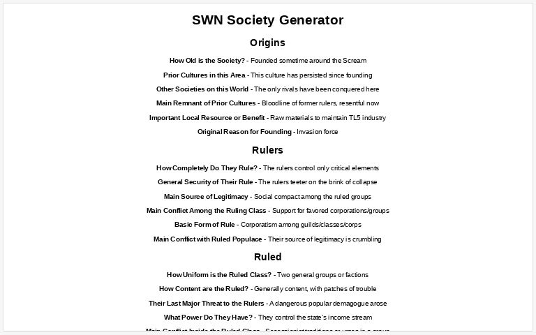 SWN Society Generator