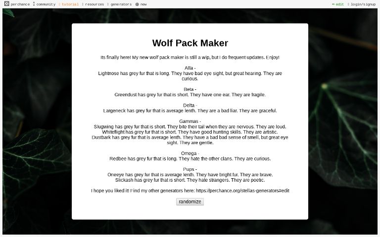 Wolf Pack Maker ― Perchance Generator
