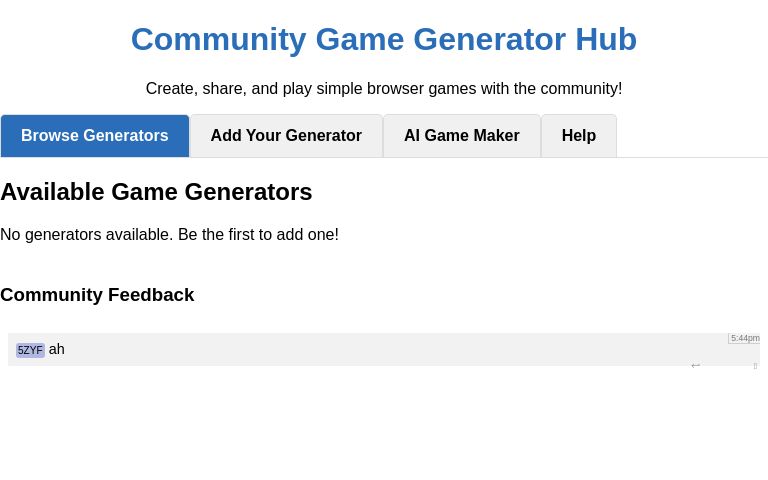 Community Game Generator Hub