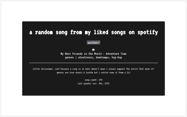 a random song from my liked songs on spotify ― Perchance Generator