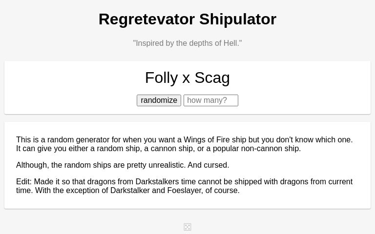 Regretevator Shipulator ― Perchance Generator