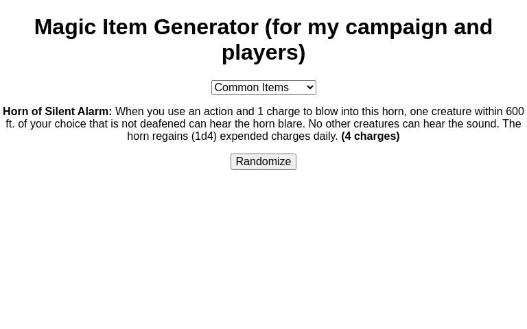 Magic Item Generator (for my campaign and players)