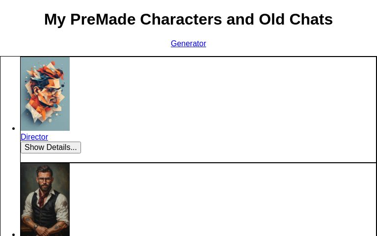 My PreMade Characters and Old Chats ― Perchance Generator