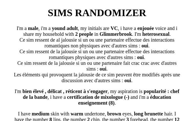 SIMS RANDOMIZER ― Perchance Generator