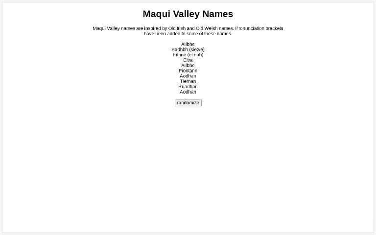 Maqui Valley Names ― Perchance Generator