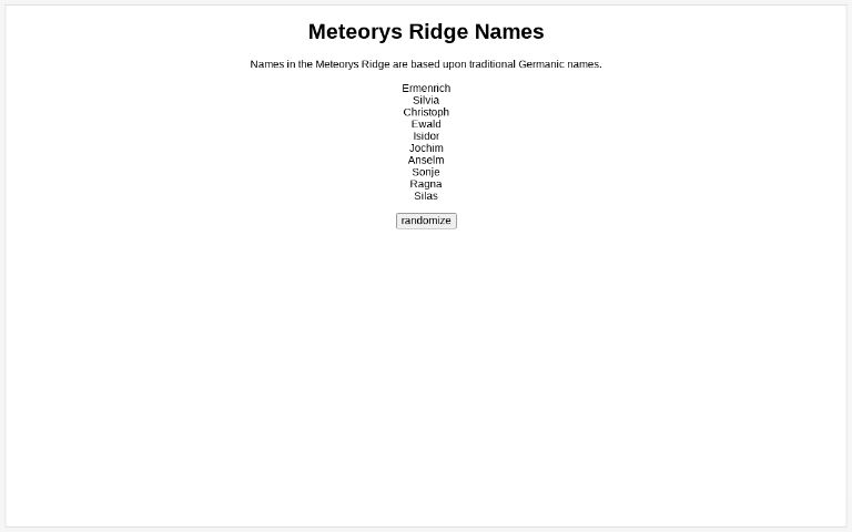 Meteorys Ridge Names ― Perchance Generator