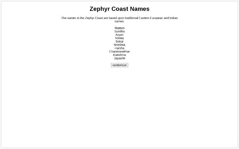 Zephyr Coast Names ― Perchance Generator