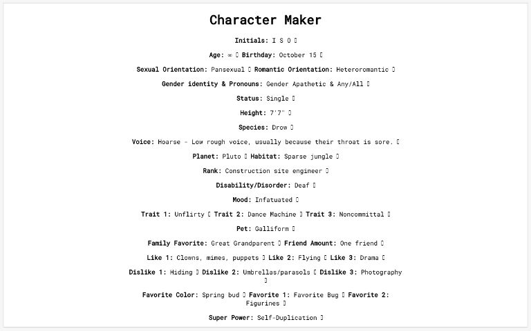 Character Maker ― Perchance Generator