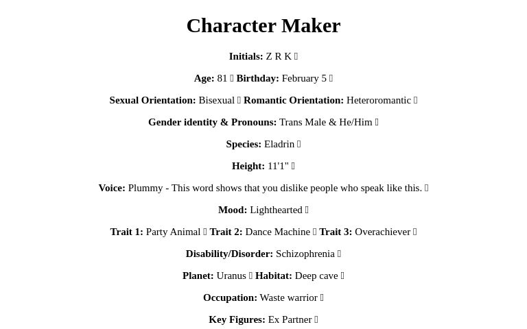Character Maker ― Perchance Generator