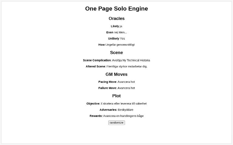 One Page Solo Engine ― Perchance Generator