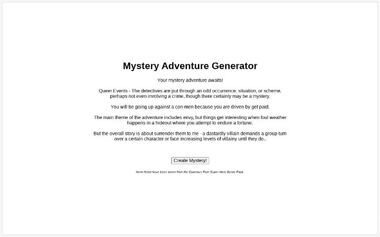 Mystery Adventure Generator