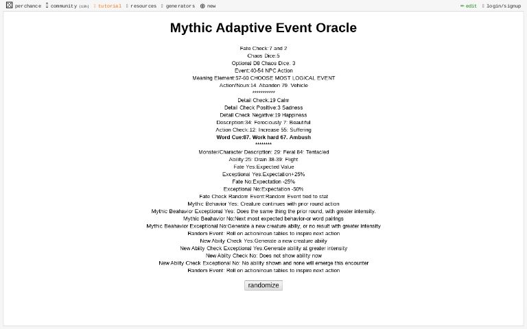 Mythic Adaptive Event Oracle ― Perchance Generator
