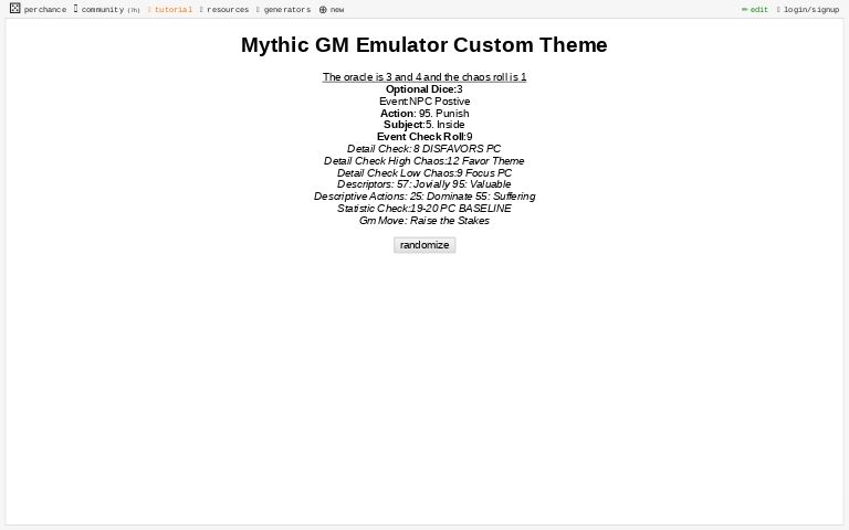 Mythic GM Emulator Custom Theme ― Perchance Generator