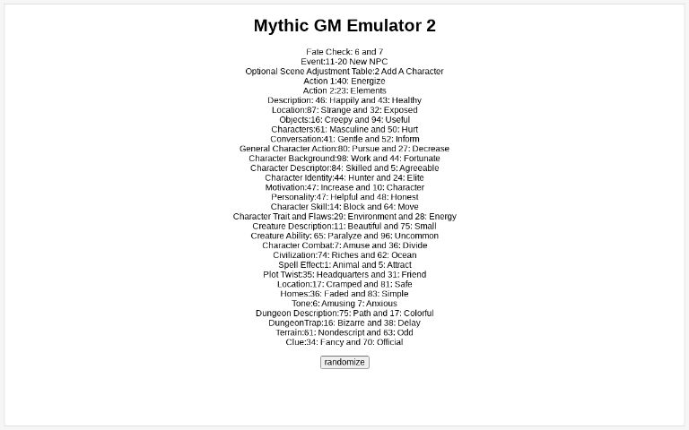 Mythic GM Emulator 2 ― Perchance Generator