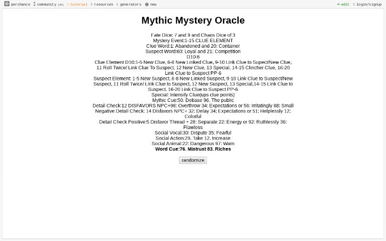 Mythic Mystery Oracle ― Perchance Generator