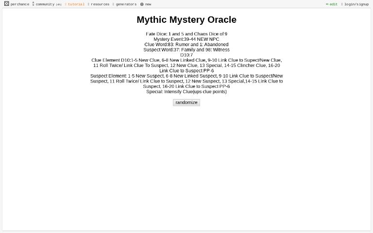 Mythic Mystery Oracle ― Perchance Generator