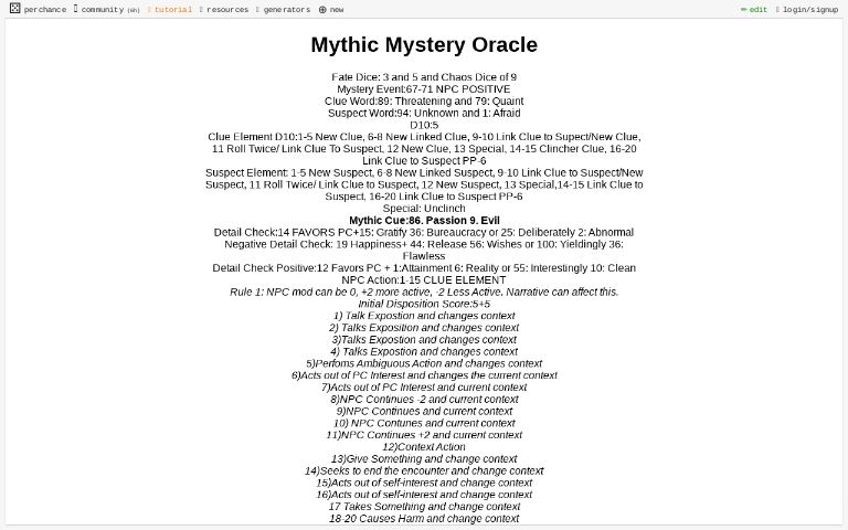 Mythic Mystery Oracle ― Perchance Generator