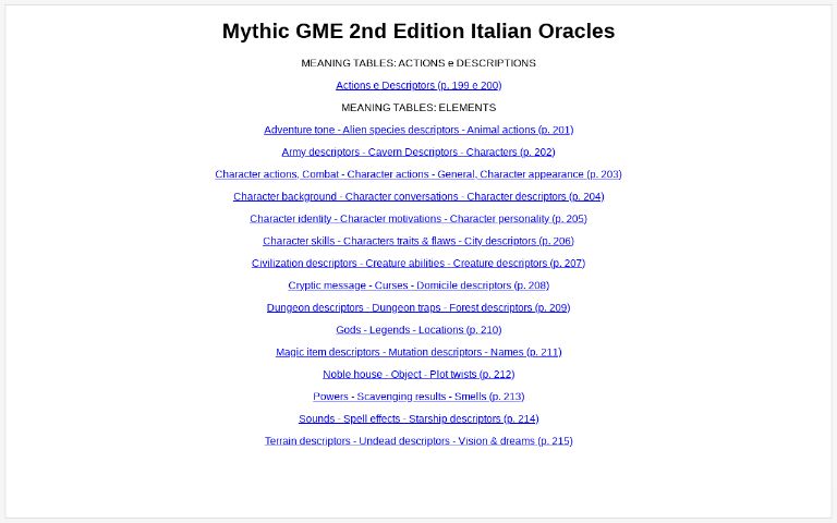 Mythic GME 2nd Edition Italian Oracles ― Perchance Generator