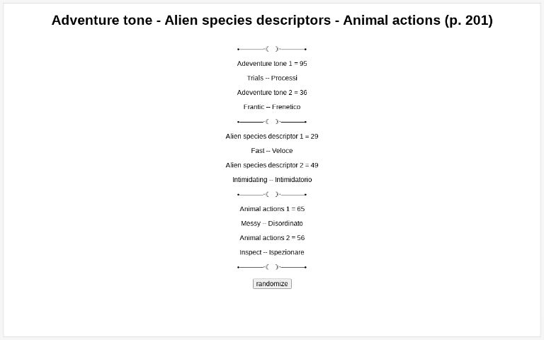 Adventure tone - Alien species descriptors - Animal actions (p. 201) ― Perchance Generator
