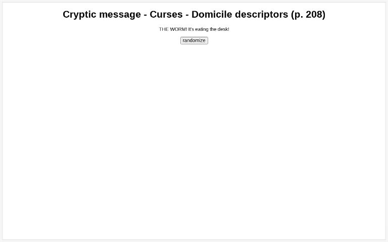 Cryptic message - Curses - Domicile descriptors (p. 208) ― Perchance ...