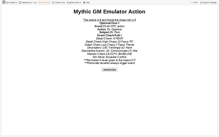 Mythic GM Emulator Action ― Perchance Generator