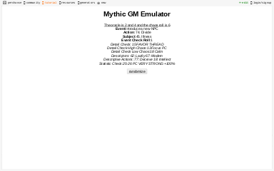 Mythic GM Emulator ― Perchance Generator