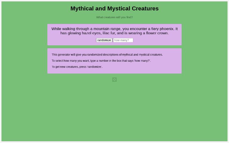 Mythical and Mystical Creatures ― Perchance Generator