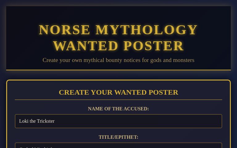 NORSE MYTHOLOGY WANTED POSTER ― Perchance Generator