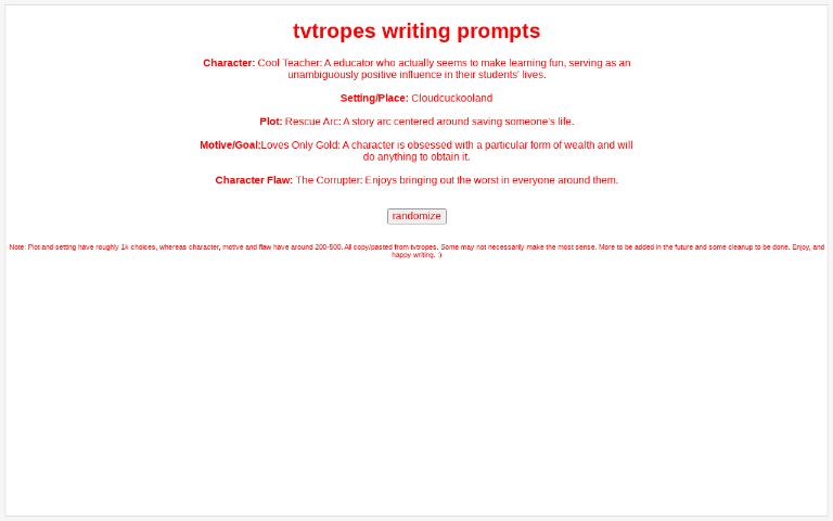 tvtropes writing prompts ― Perchance Generator