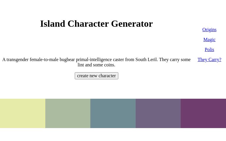 Island Character Generator