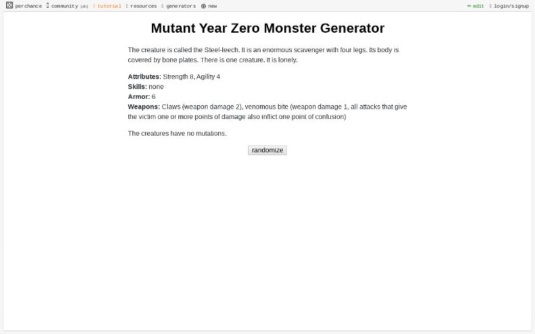 Mutant Year Zero Monster Generator