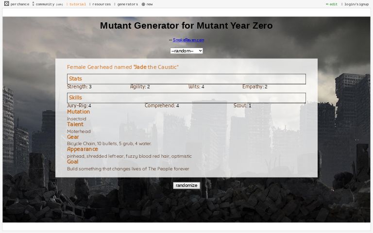 Mutant Generator for Mutant Year Zero