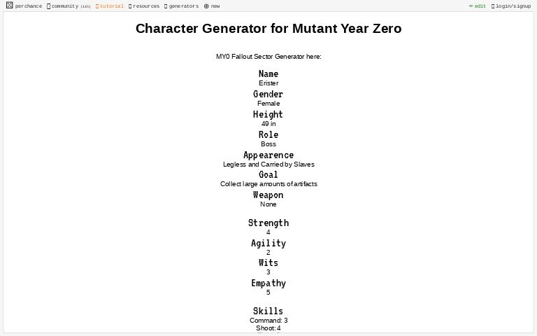 Character Generator for Mutant Year Zero