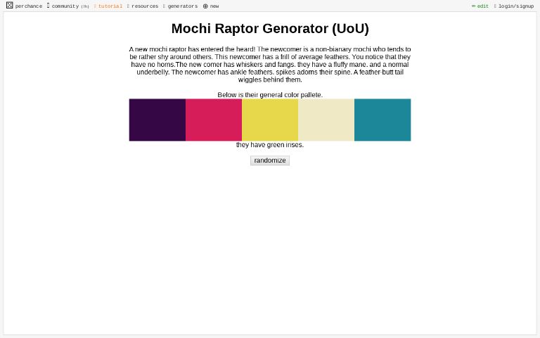 Mochi Raptor Genorator (UoU) ― Perchance Generator