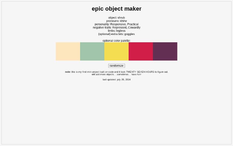 epic object maker ― Perchance Generator
