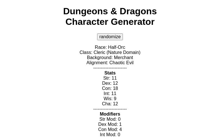 Dungeons & Dragons Character Generator